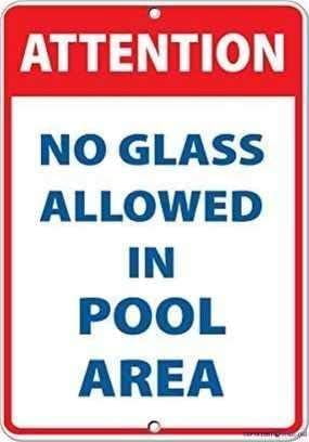 Warning Pool Rules and Safety Sign - No Glass Allowed in Pool Area ...
