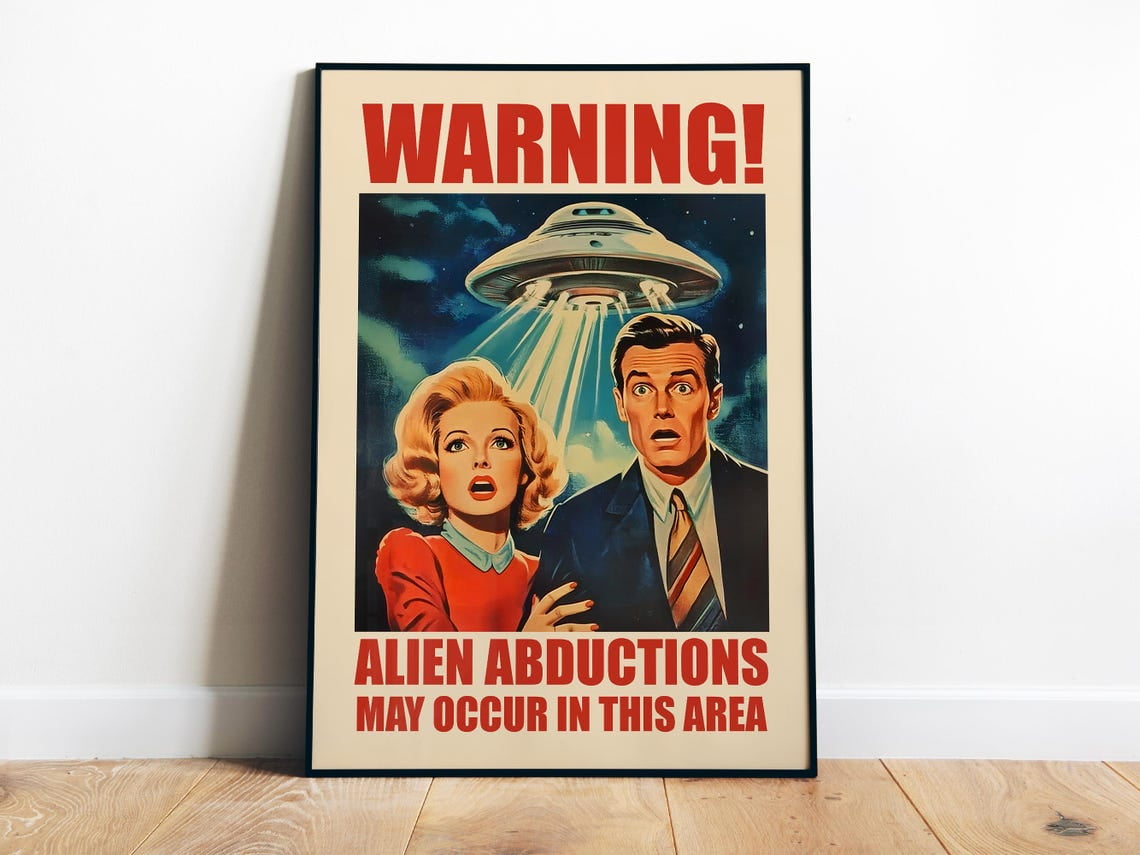 Warning Poster Alien Zone Decor Ufo Print Alien Gift Decor Alien ...