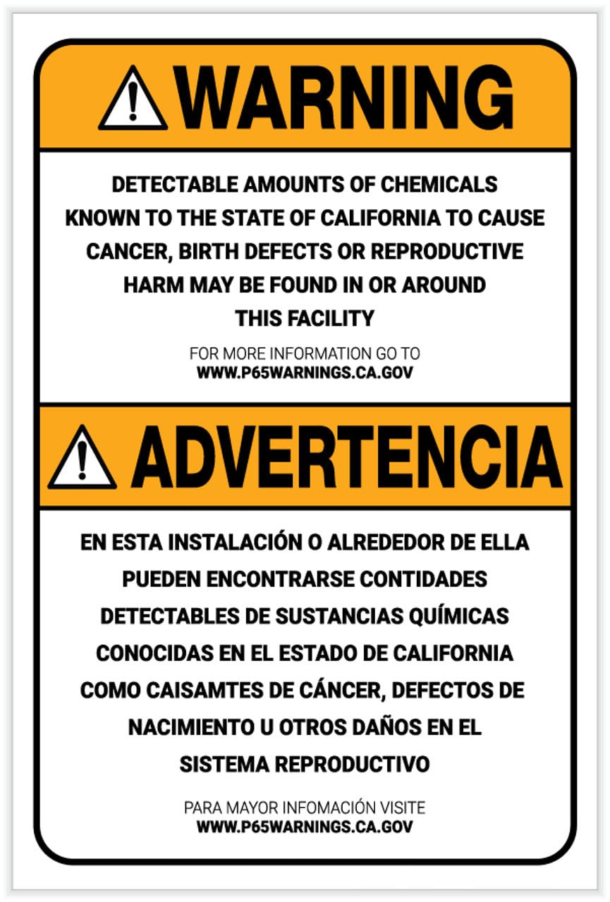 Warning: Prop 65 Facility Bilingual (Spanish) Safety Warning Caution ...
