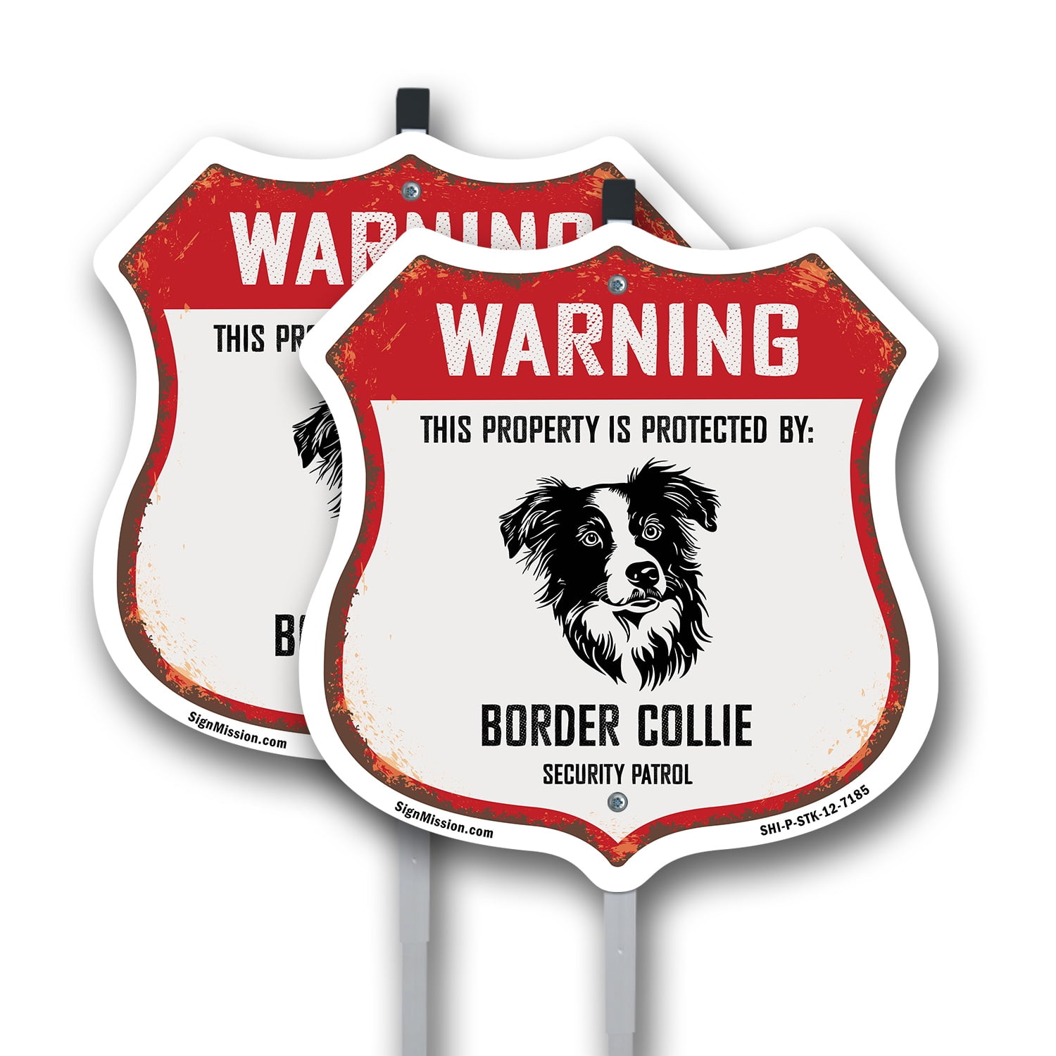 Warning This Property is Protected by Border Collie (2 Pack) 12 inch X 12 inch Shield Shaped ...
