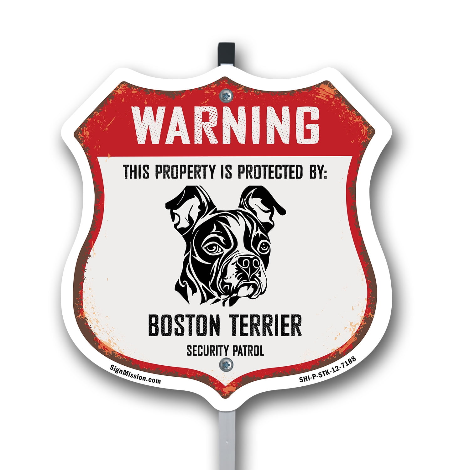 Warning This Property is Protected by Boston Terrier 12 inch X 12 inch ...