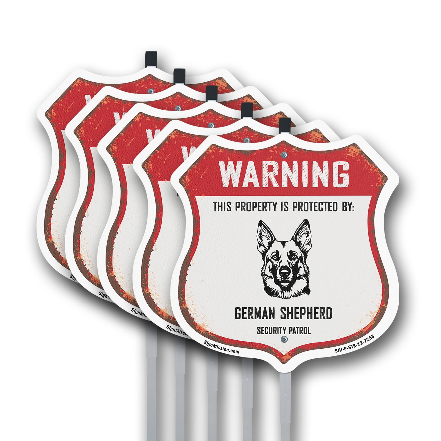 Warning This Property is Protected by German Shepherd (5 Pack) 12 inch X 12 inch Shield Shaped ...