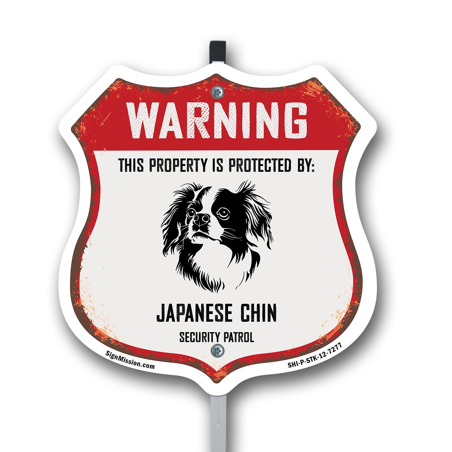 Warning This Property is Protected by Japanese Chin 12 inch X 12 inch ...