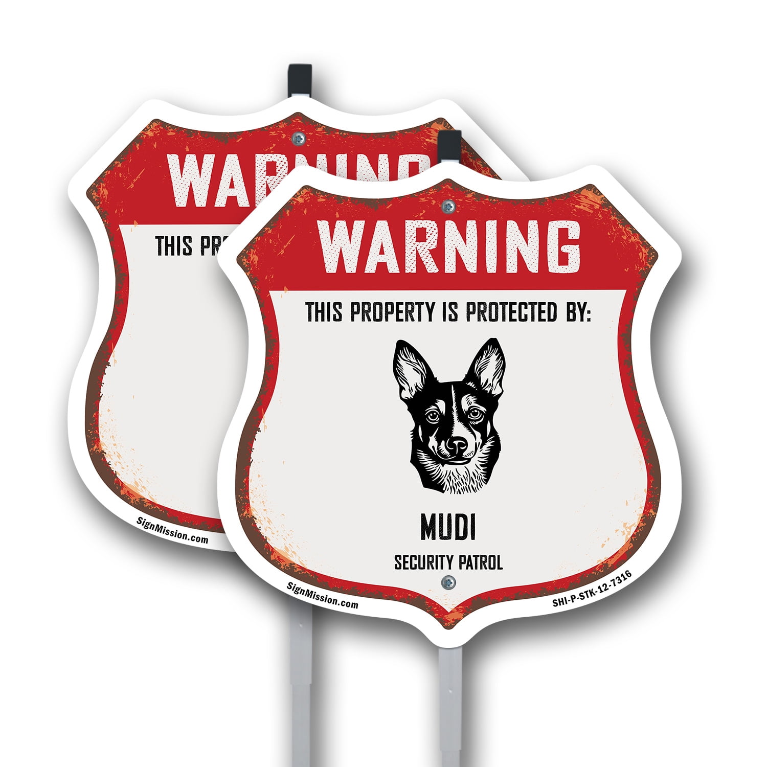 Warning This Property is Protected by Mudi (2 Pack) 12 inch X 12 inch Shield Shaped Commercial ...