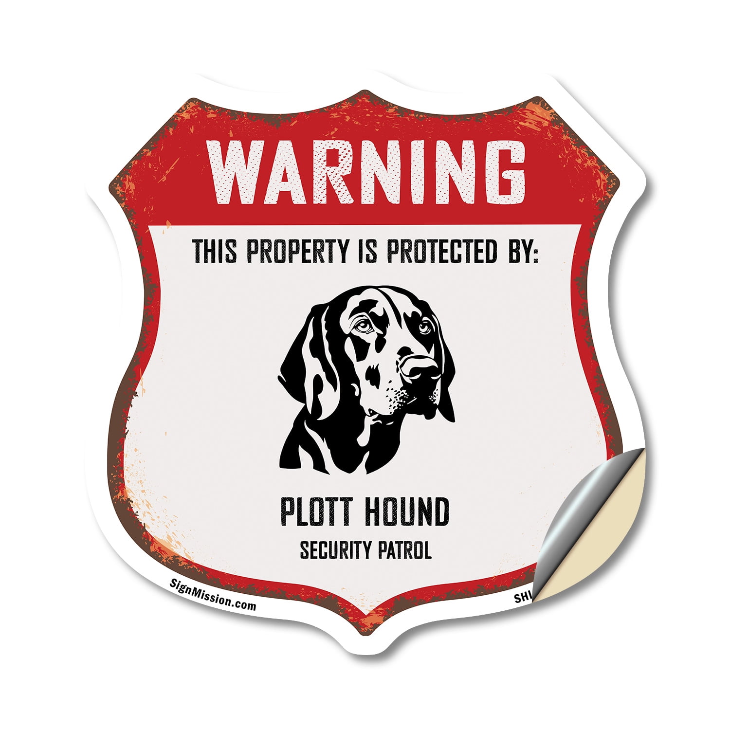 Warning This Property is Protected by Plott Hound (2 Pack) 12 inch X 12 inch Shield Shaped Heavy ...