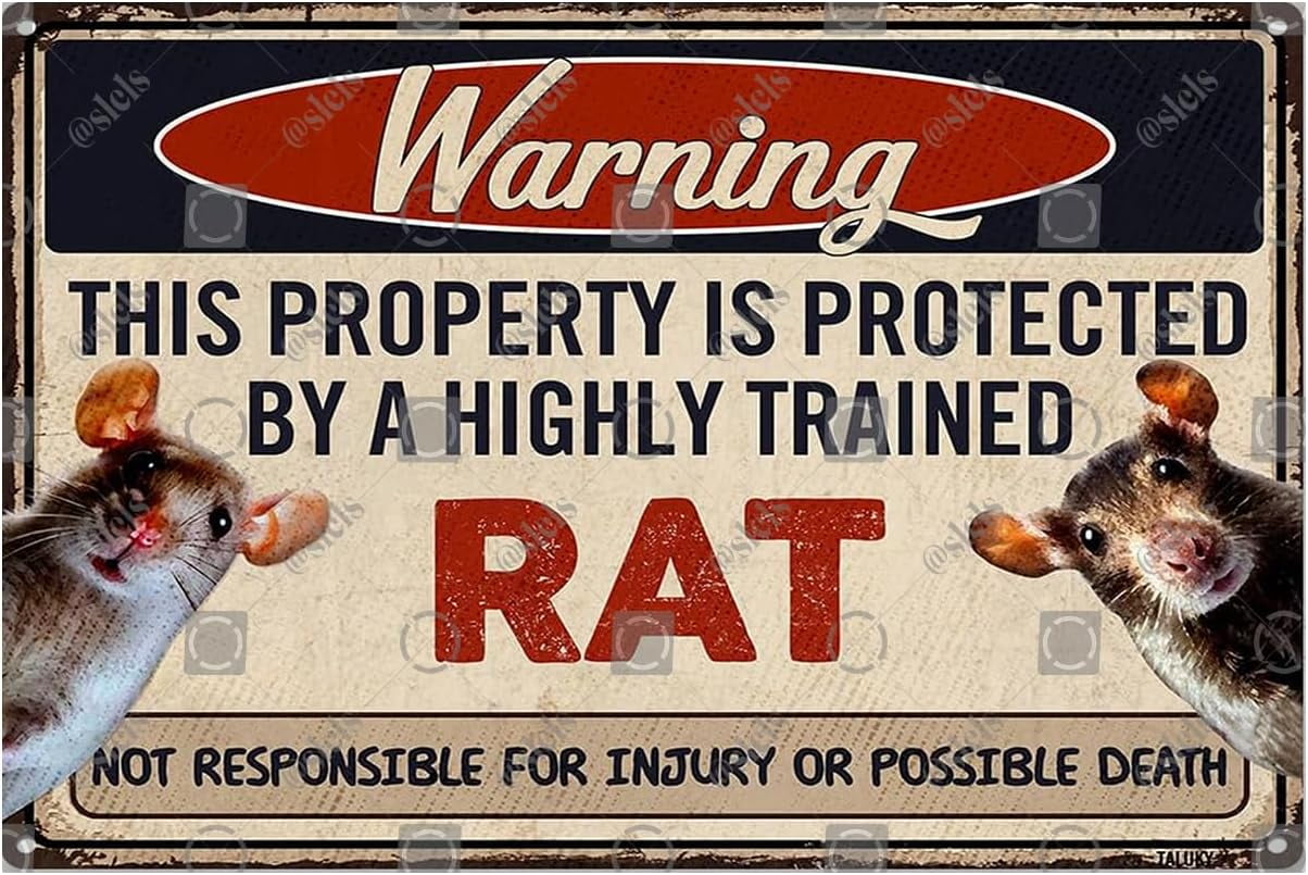 Warning Property Protected by Rats Metal Sign Decor - Funny Rat Gifts ...