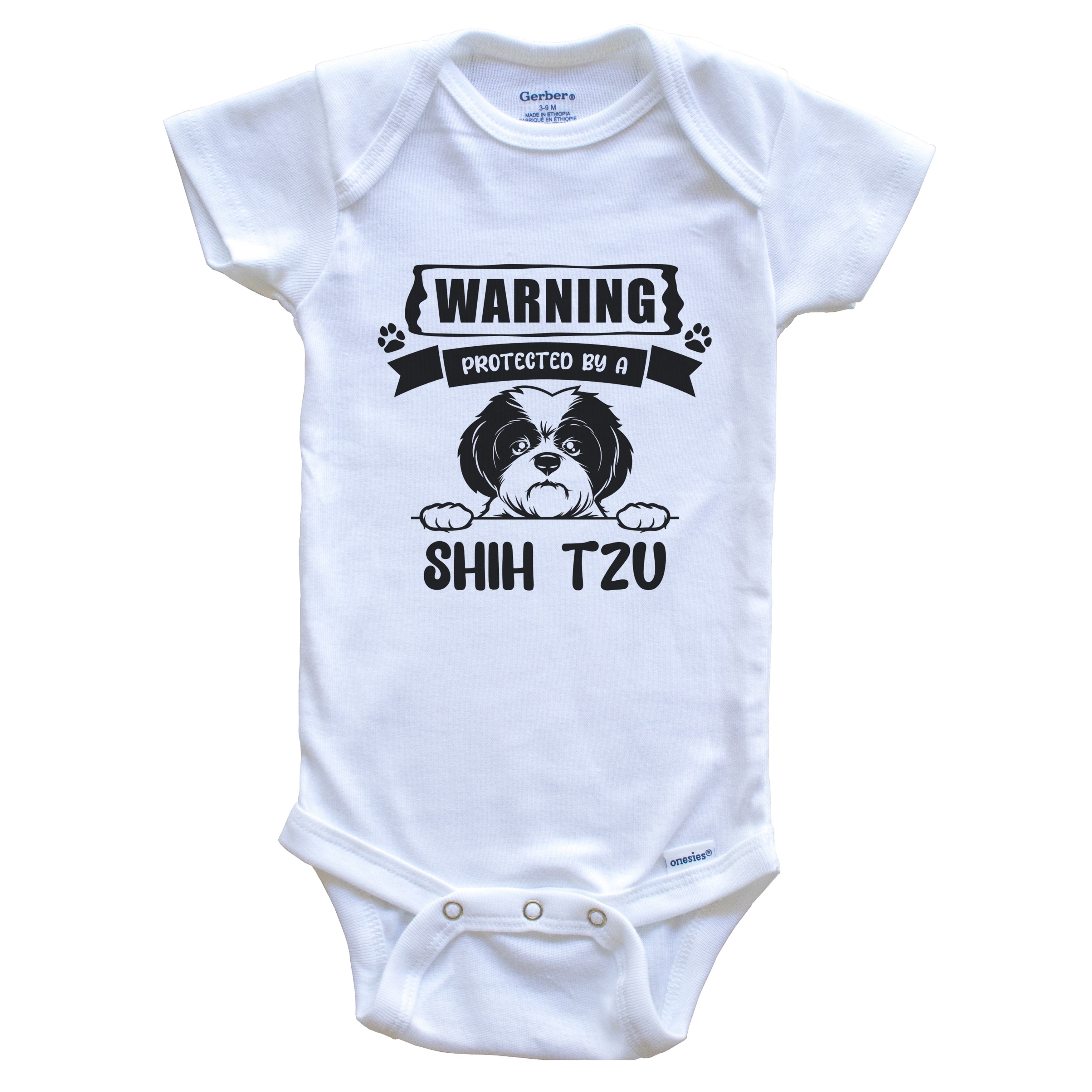 Warning Protected by a Shih Tzu Funny Cute Dog Breed Baby Bodysuit, 0-3 ...
