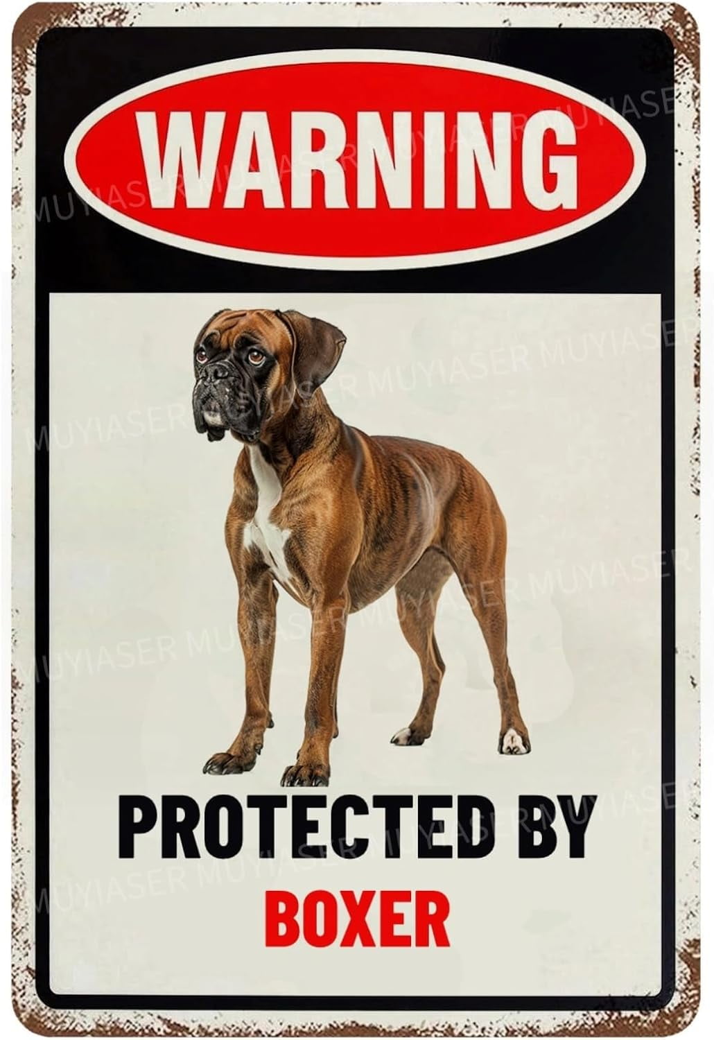 Warning Protected By Boxer Metal Tin Signs Outdoor Yard Sign Warning ...