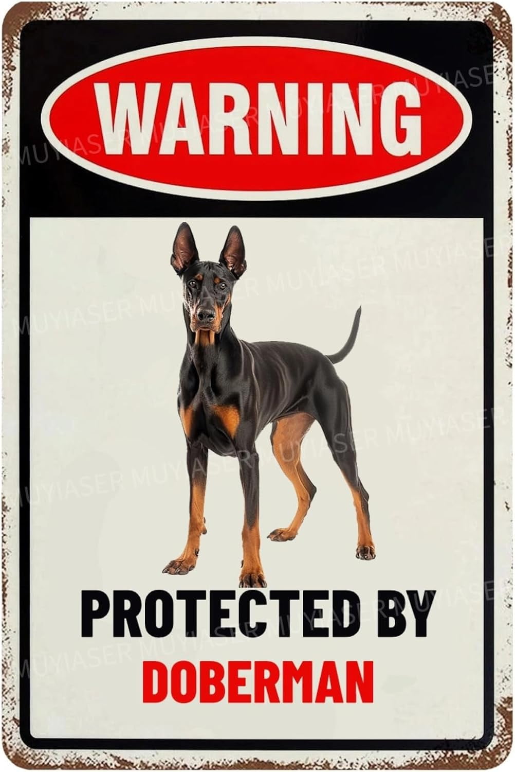 Warning Protected By Doberman Metal Tin Signs Outdoor Yard Sign Warning ...