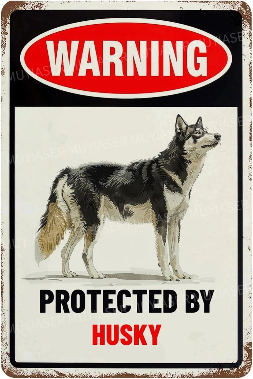 Warning Protected By Husky Metal Tin Signs Outdoor Yard Sign Warning ...
