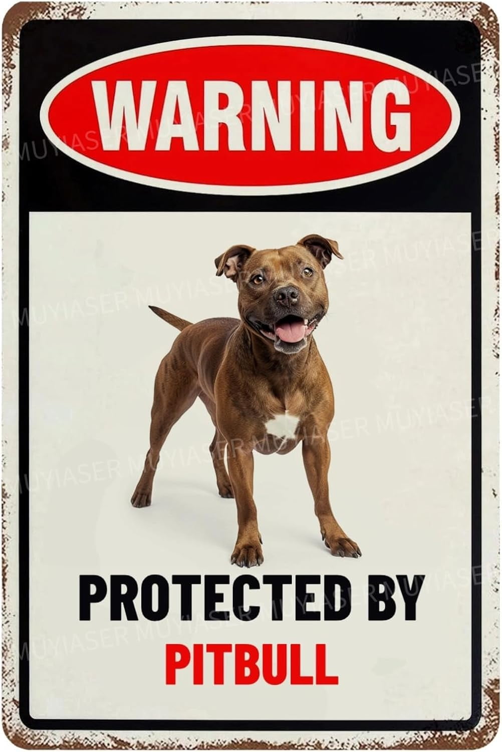 Warning Protected By Pitbull Metal Tin Signs Outdoor Yard Sign Warning ...