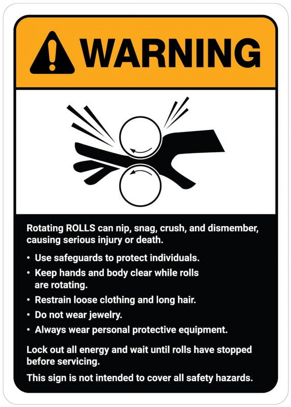 Warning Rotating Rolls Machine Guidelines Retro Aluminum Sign Metal Tin ...