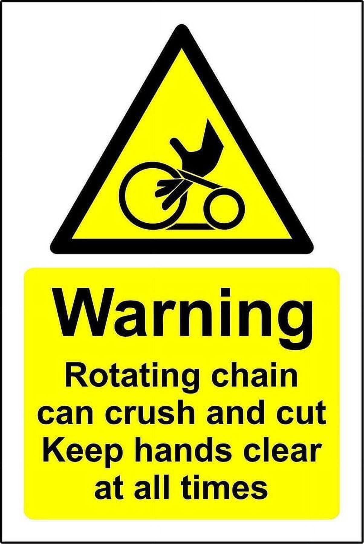 Warning Rotating chain can crush and cut keep hands clear metal park ...