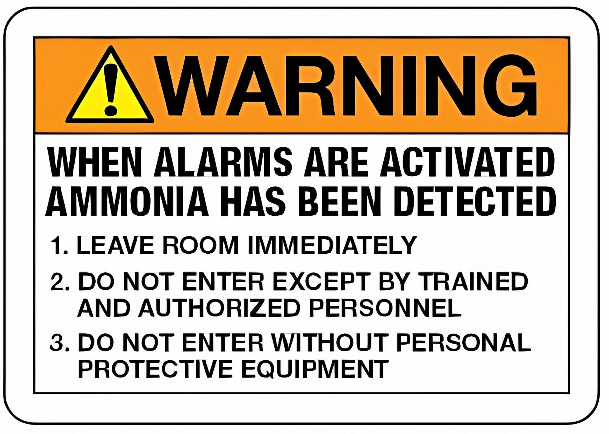 Warning Safety Sign Ammonia Alarm Procedure OSHA ANSI Compliant - 12×8 ...