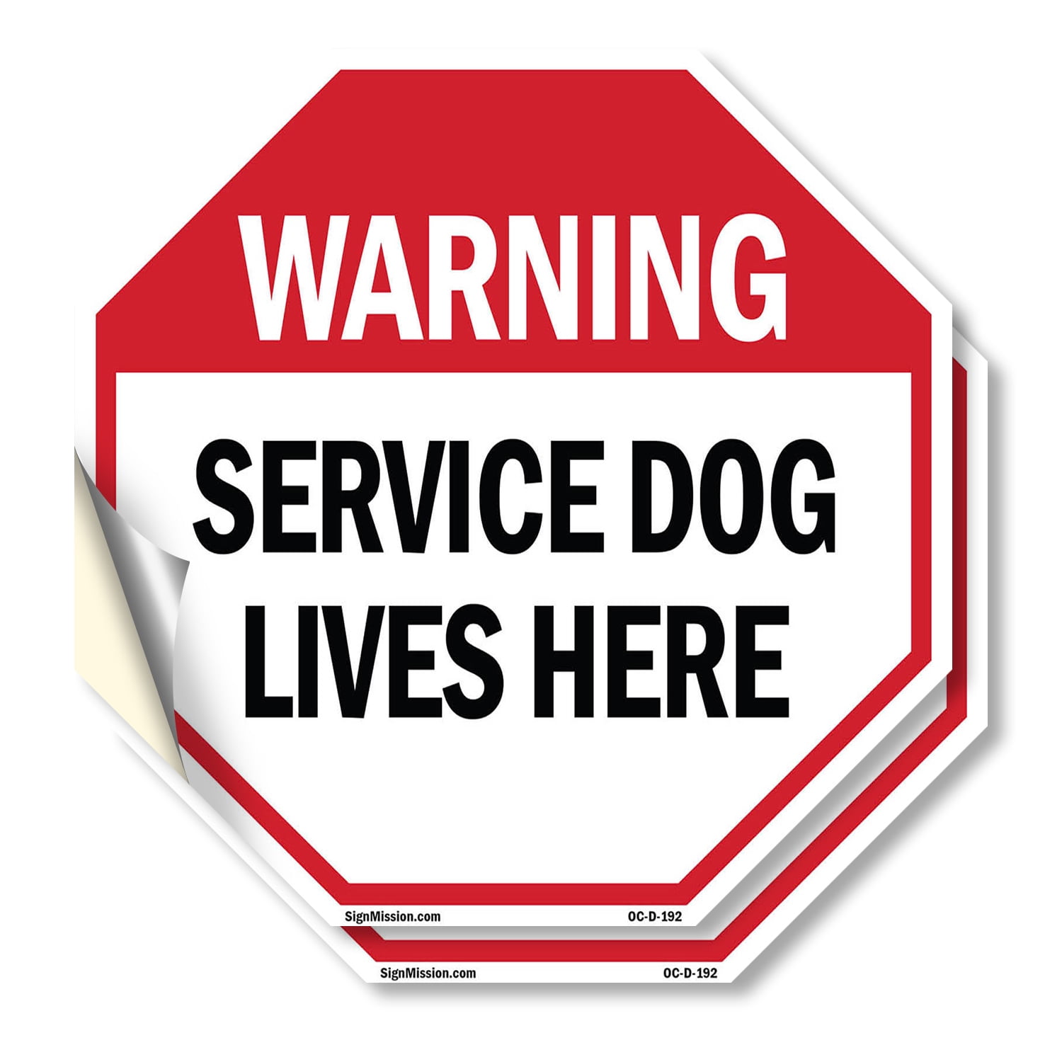 Warning Service Dog Lives Here (2 Pack) 6 inch X 6 inch Octagon Vinyl ...