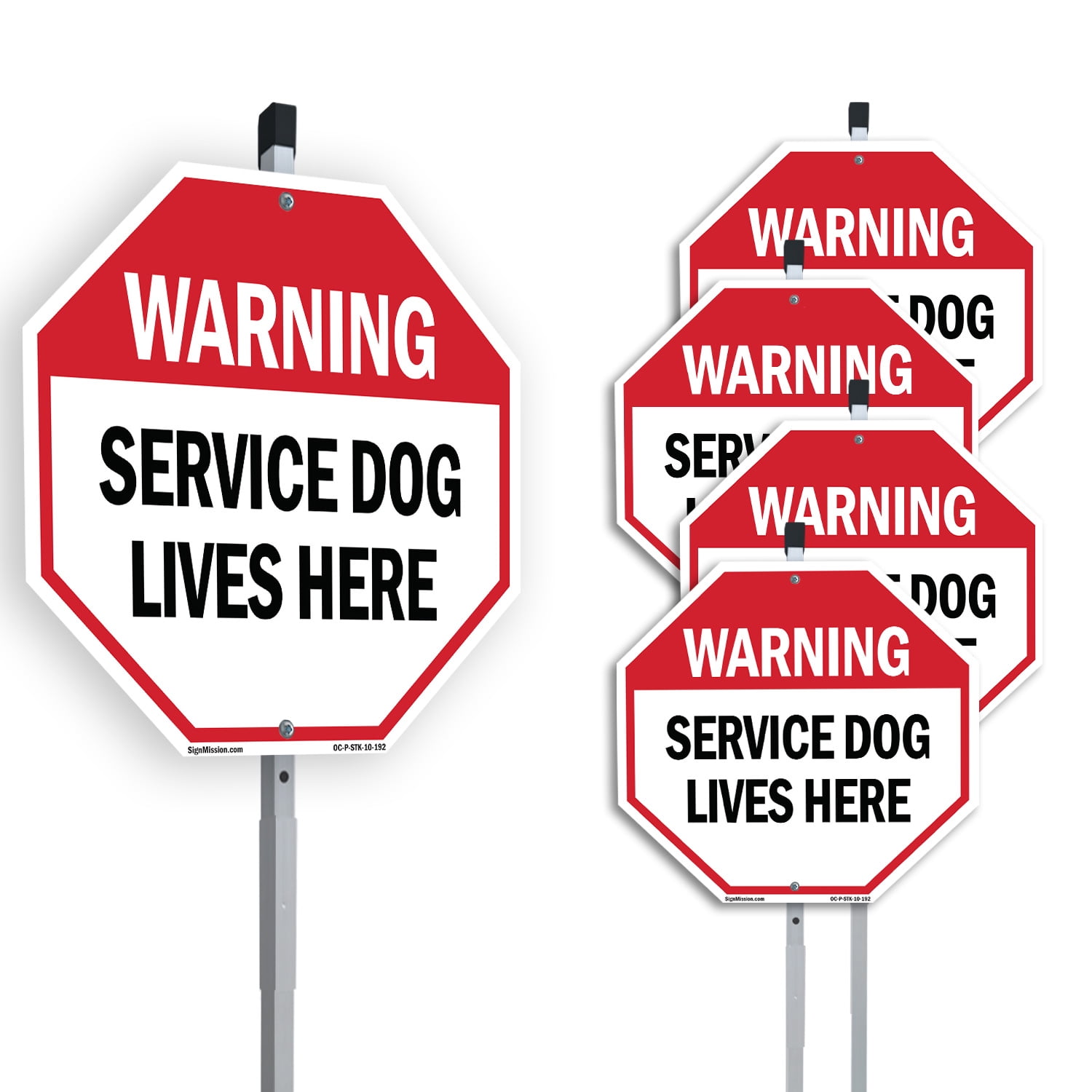 Warning Service Dog Lives Here (5 Pack) 10 inch X 10 inch Octagon ...