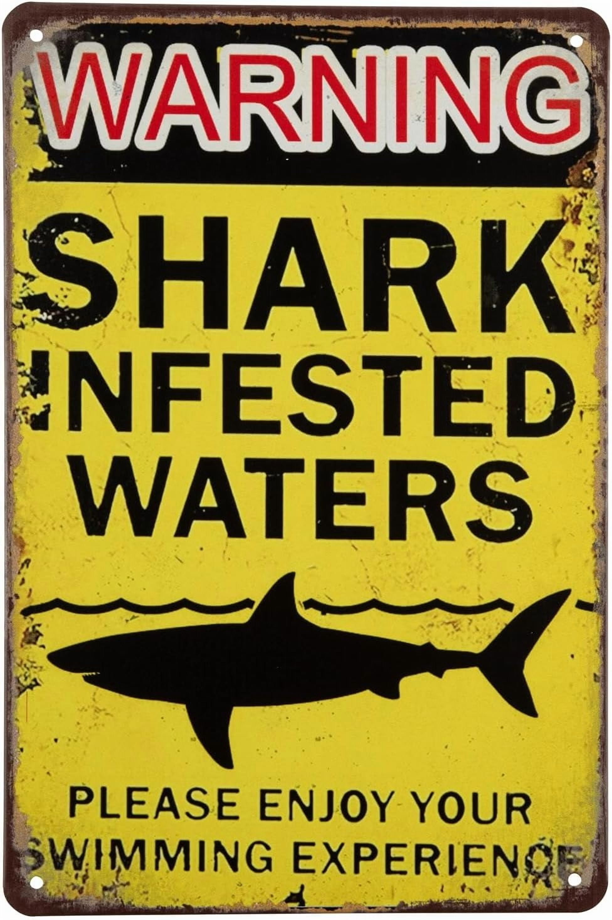 Warning Shark Infested Waters Vintage Metal Wall Sign Retro Decorative ...