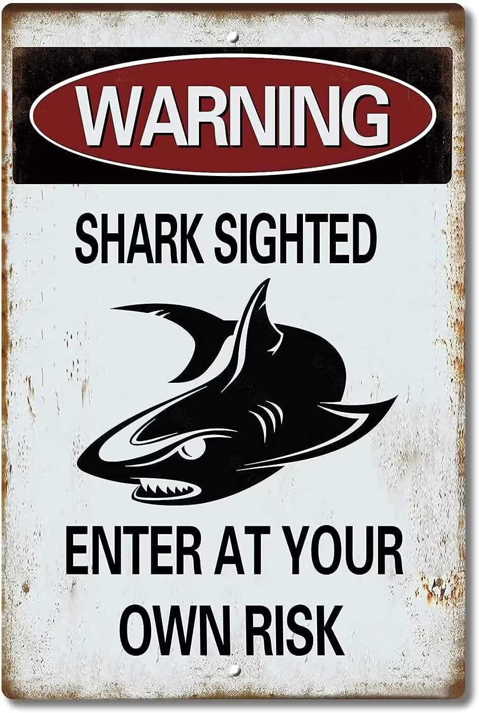 Warning Shark Signs Enter At Your Own Risk, Vintage Tin Sign Shark ...