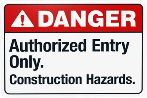 Warning Sign - Authorized Entry Only Construction Hazards, Construction ...