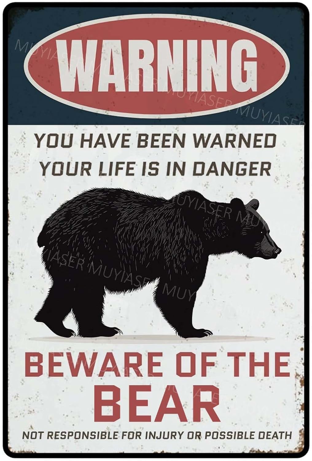 Warning Sign Beware Of The Bear Aluminum Metal Tin Signs Door Sign ...