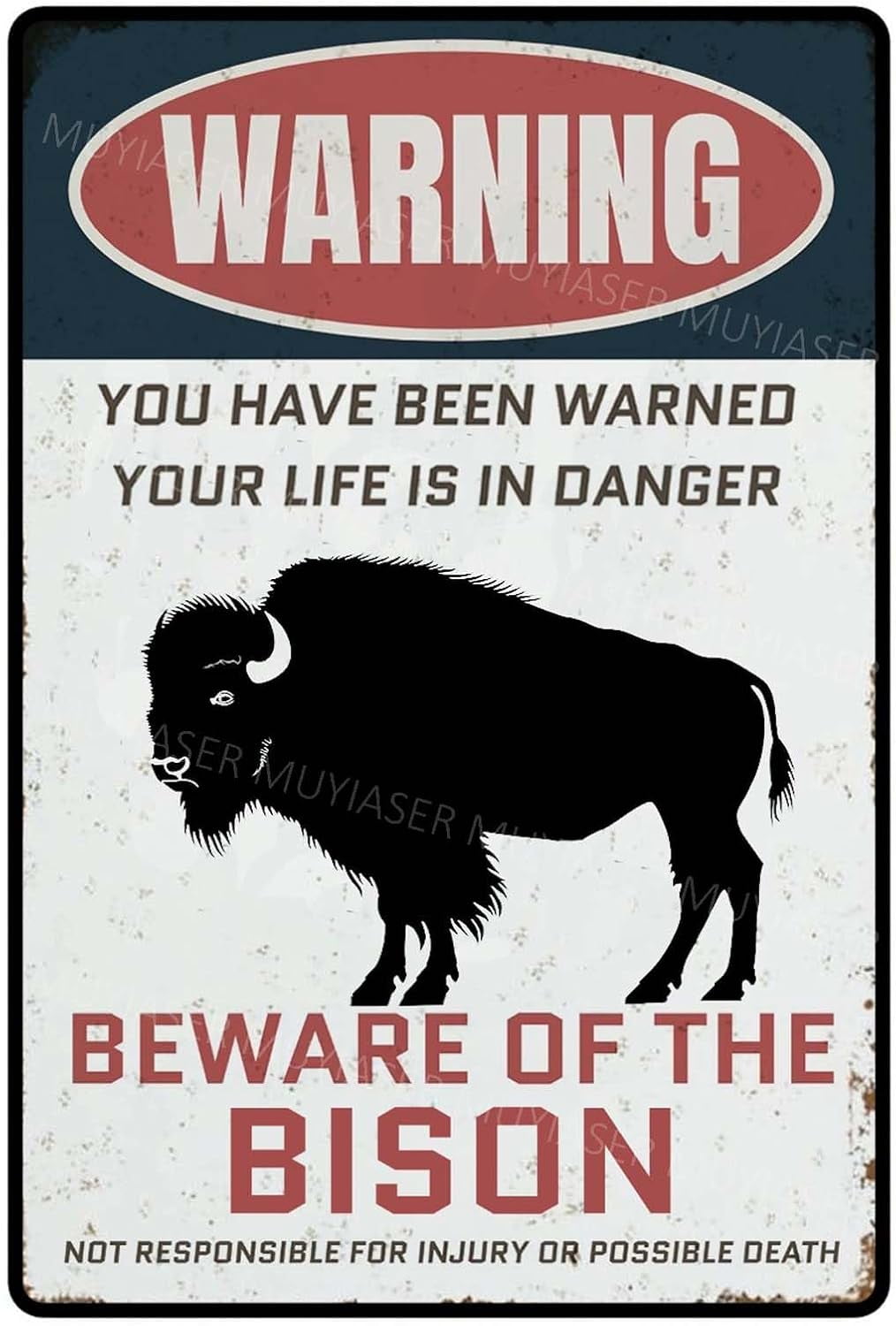 Warning Sign Beware Of The Bison Aluminum Metal Tin Signs Door Sign Warning Sign For Zoo Fence ...