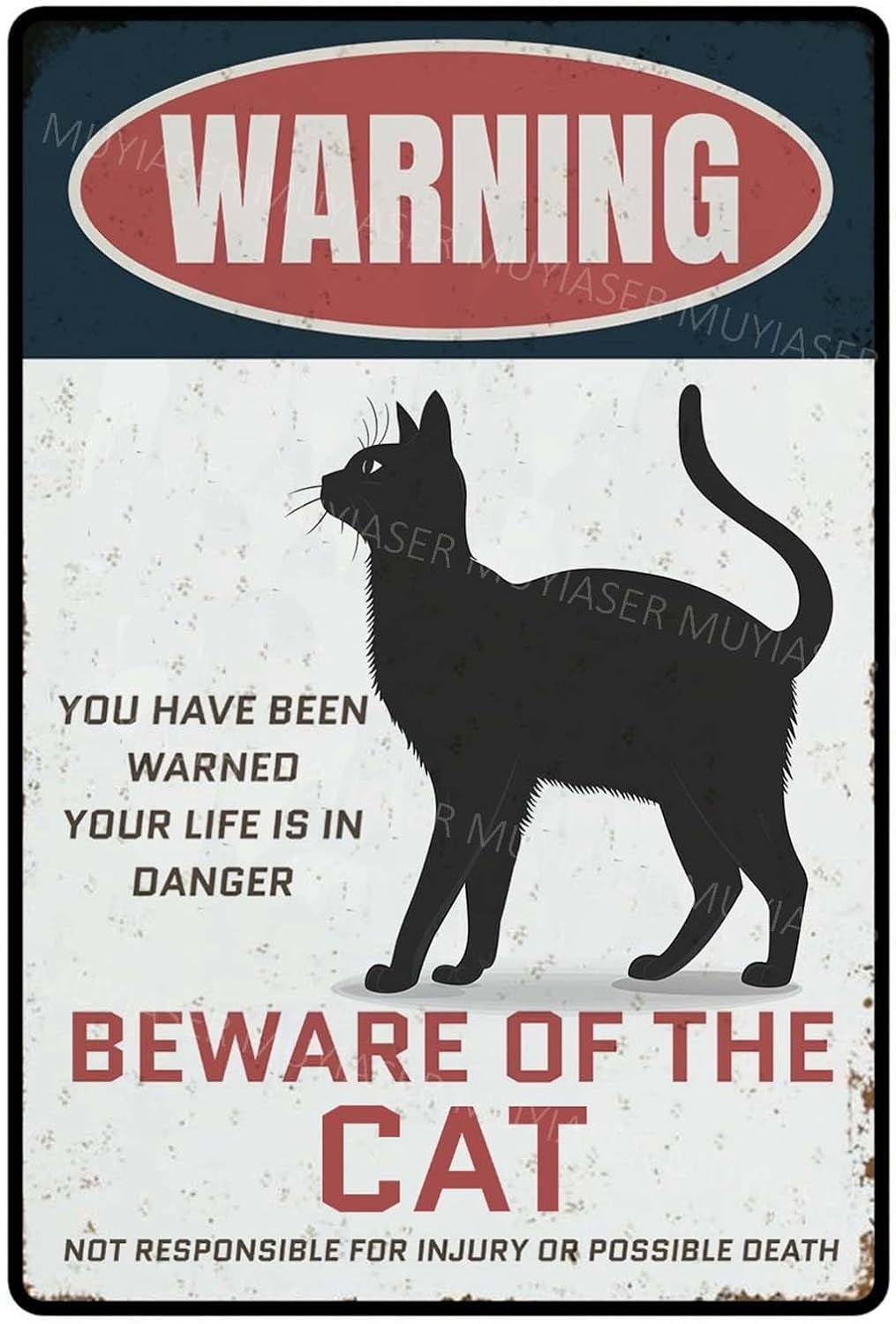 Warning Sign Beware Of The Cat Metal Tin Signs Door Sign Warning Sign ...