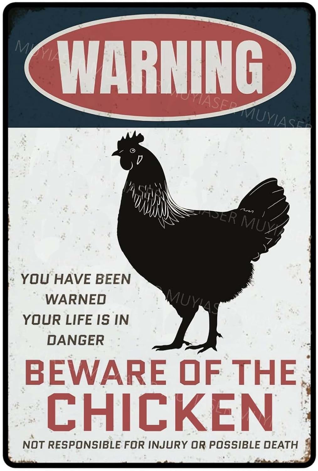 Warning Sign Beware Of The Chicken Aluminum Metal Tin Signs Door Sign ...