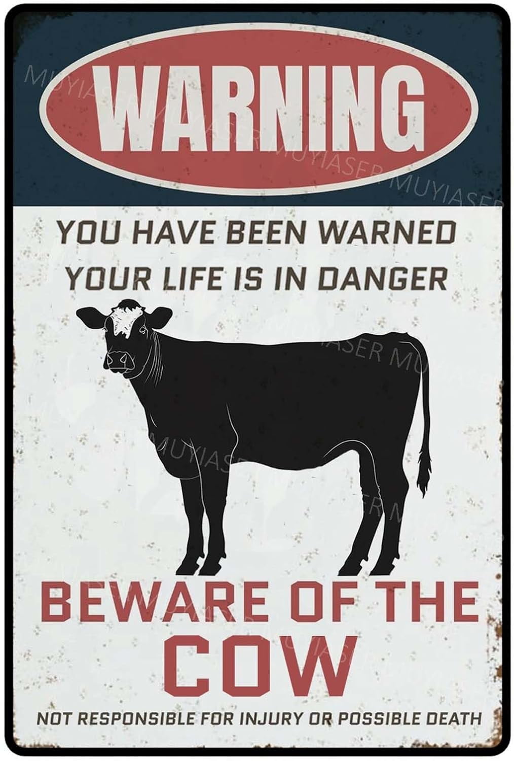 Warning Sign Beware Of The Cow Metal Tin Signs Door Sign Warning Sign ...