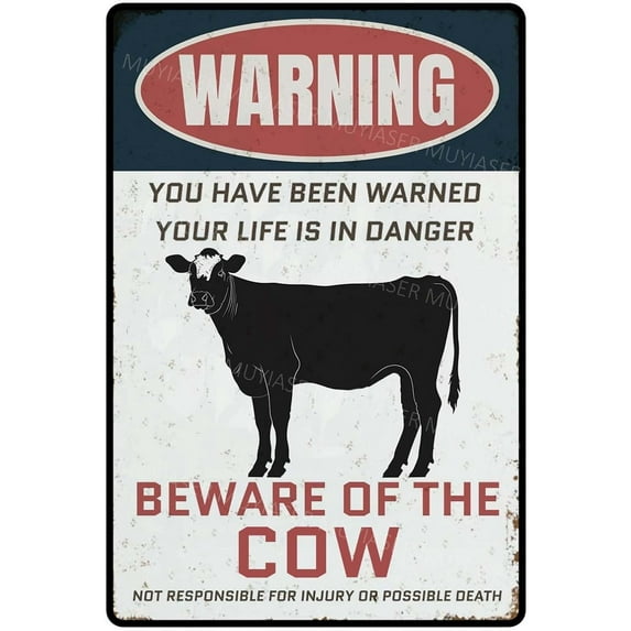 Warning Sign Beware Of The Cow Metal Tin Signs Door Sign Warning Sign ...