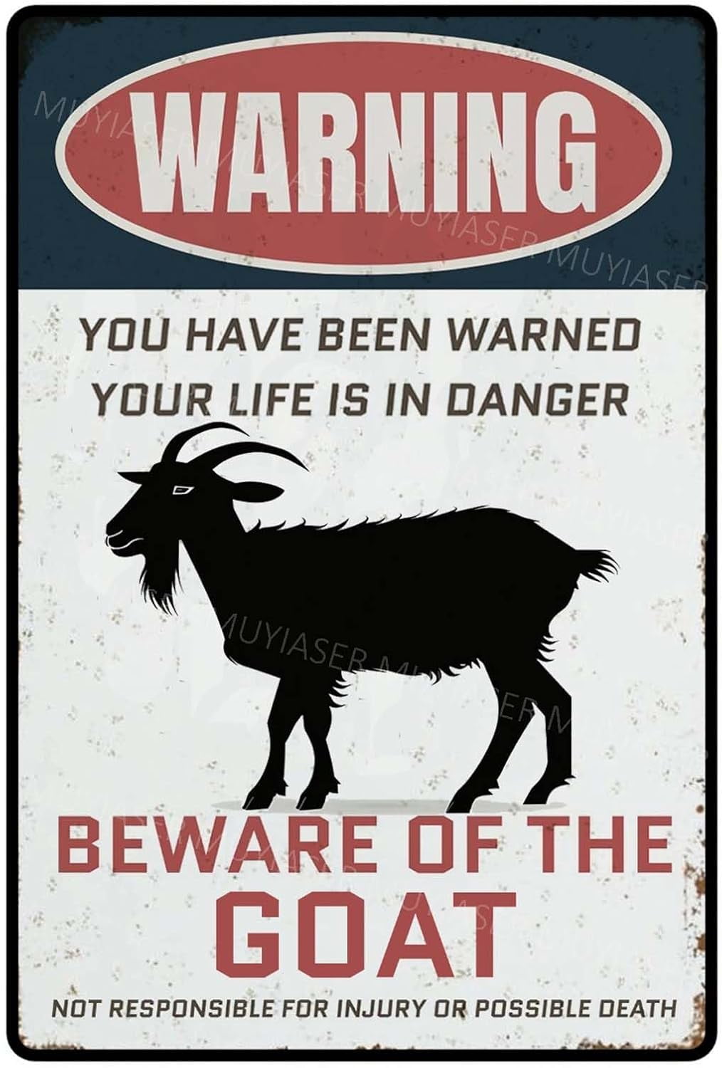 Warning Sign Beware Of The Goat Aluminum Metal Tin Signs Door Sign ...
