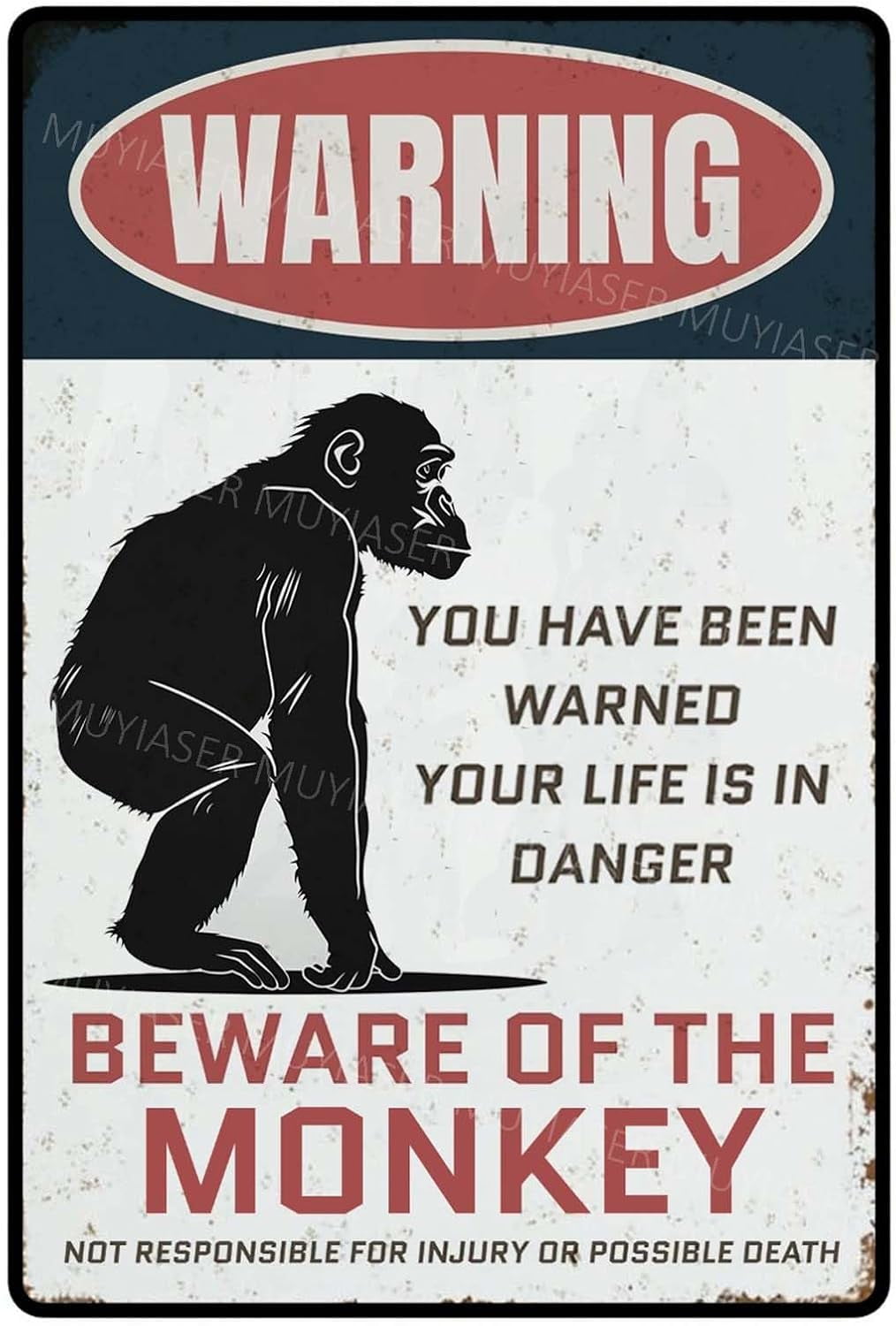 Warning Sign Beware Of The Monkey Metal Tin Signs Door Sign Warning ...