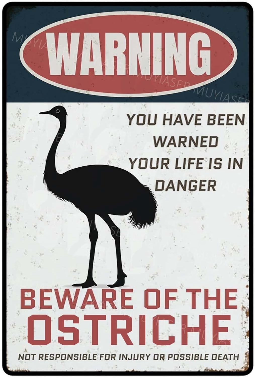 Warning Sign Beware Of The Ostriche Aluminum Metal Tin Signs Door Sign ...