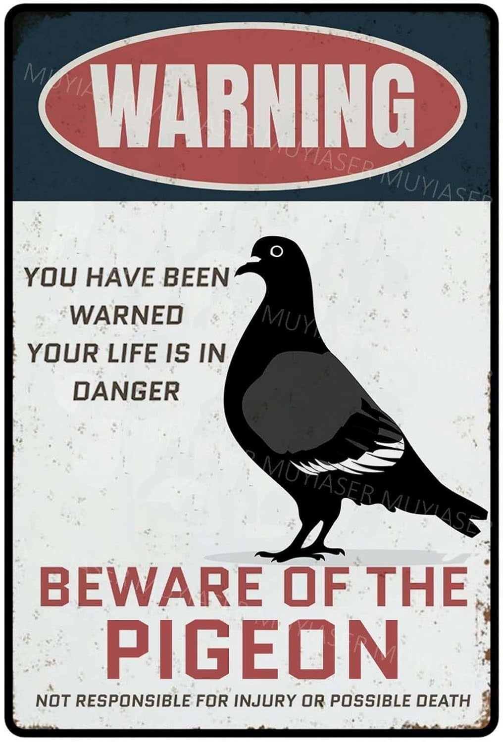 Warning Sign Beware Of The Pigeon Metal Tin Signs Door Sign Warning ...