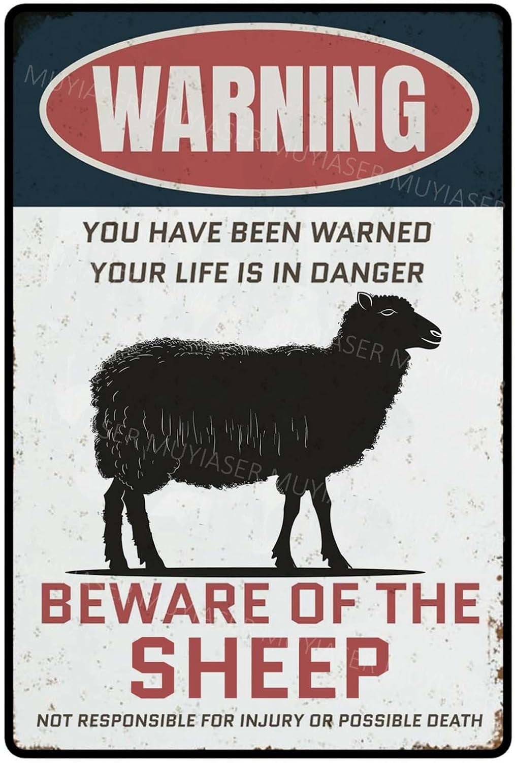 Warning Sign Beware Of The Sheep Aluminum Metal Tin Signs Door Sign ...