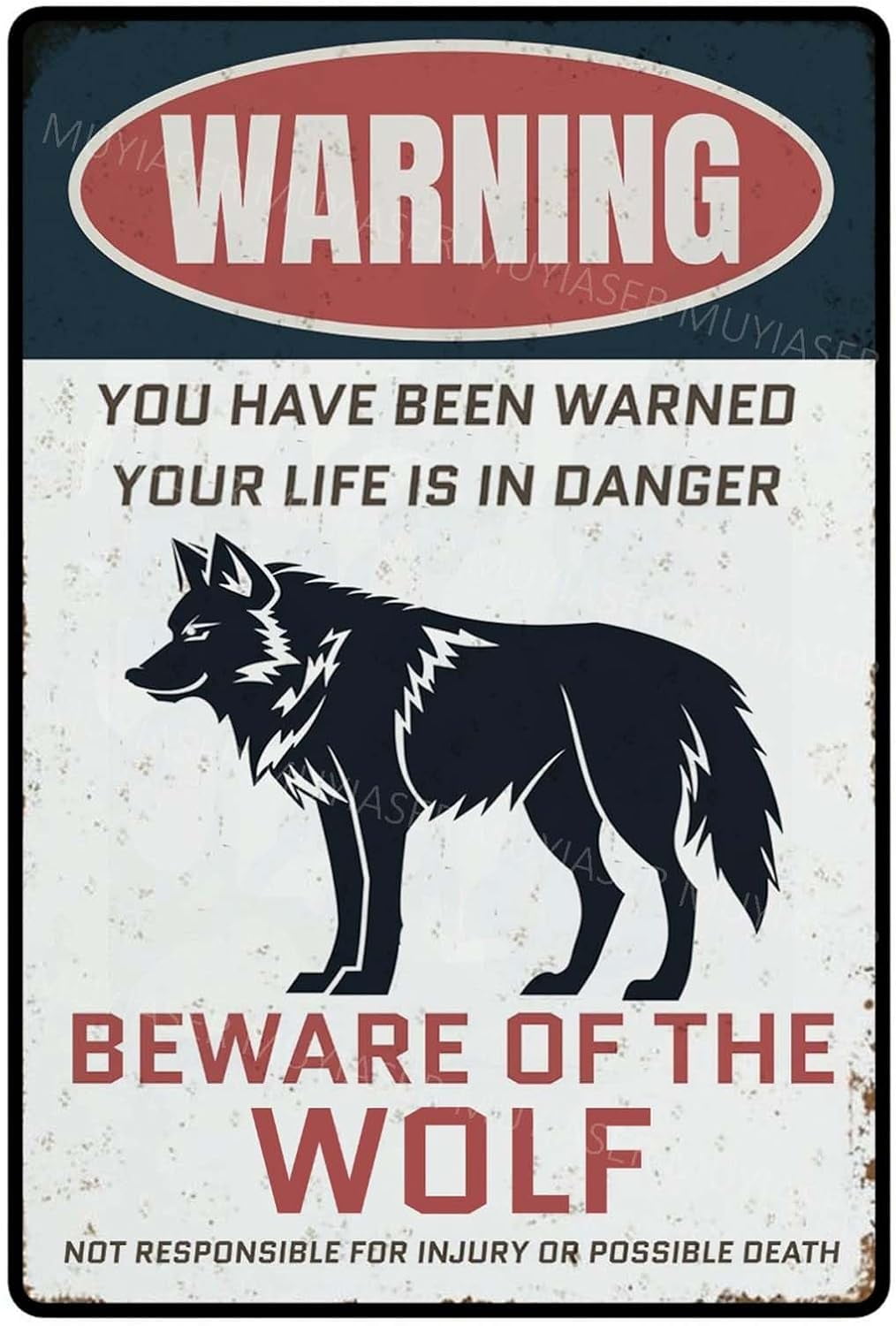 Warning Sign Beware Of The Wolf Aluminum Metal Tin Signs Door Sign ...