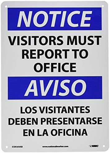 Warning Sign Bilingual, Notice Visitors Must Report to Office Black ...