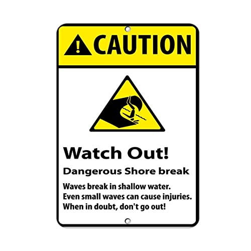 Warning Sign Caution Dangerous Shorebreak Waves Break in Shallow Water ...