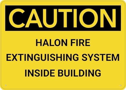 Warning Sign - Caution Emergency Halon Fire Extinguisher, Outdoor Metal ...