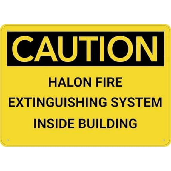 Warning Sign - Caution Emergency Halon Fire Extinguisher, Outdoor Metal ...
