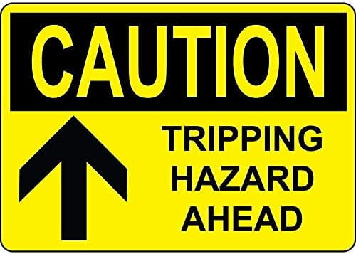 Warning Sign Caution Tripping Hazard Ahead W Arrow Black On Yellow Sign ...