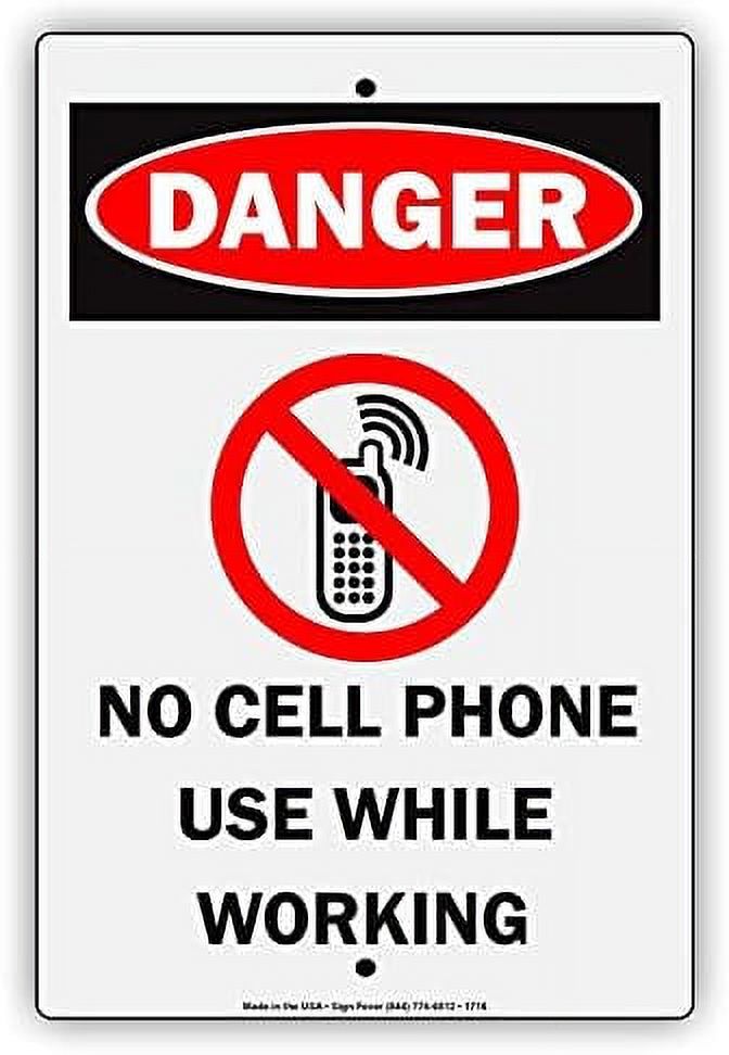 Warning Sign Danger No Cell Phone Use While Working with Graphic ...