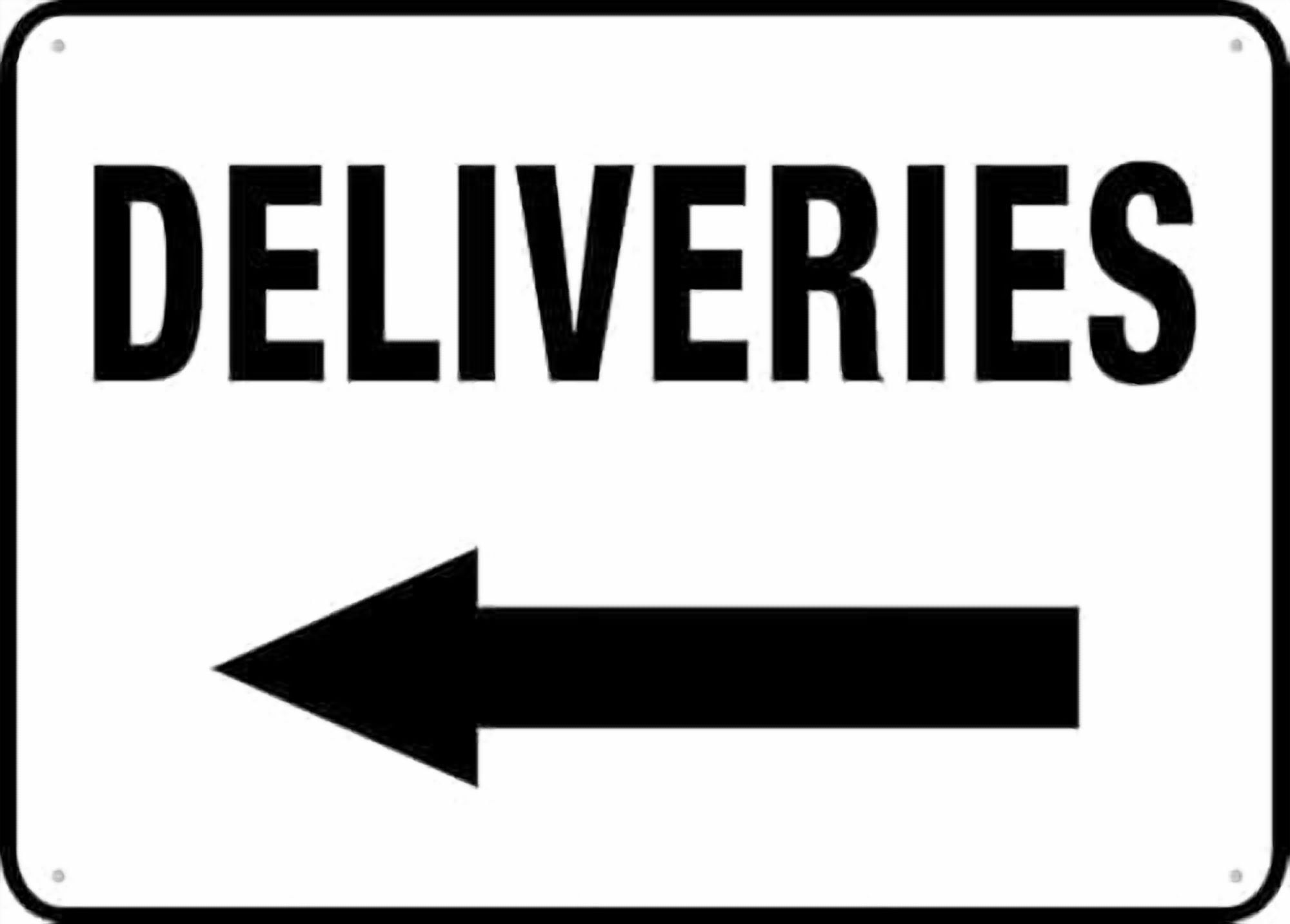 Warning Sign: Deliveries Left Arrow, Rustproof Aluminum Sign for ...