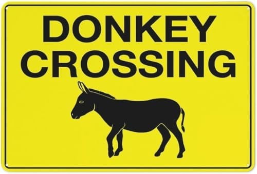 Warning Sign - Donkey Crossing, Tin Sign, Warning Metal Sign, Vintage ...