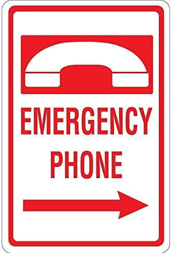Warning Sign Emergency Phone with Right Arrow Sign Business Sign 12X8 ...