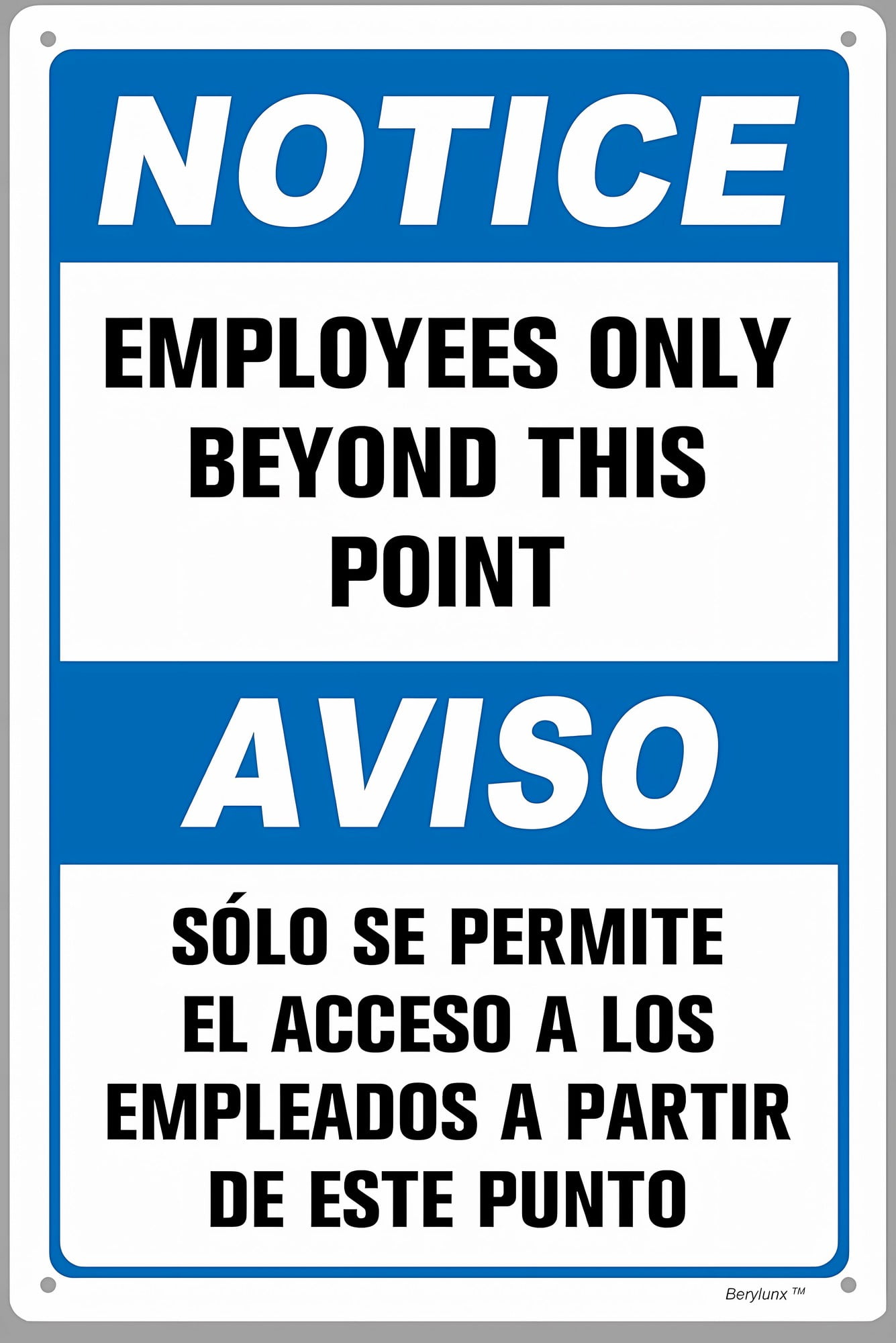 Warning Sign Employees Only Beyond This Point - 8"x12" Notice Sign ...