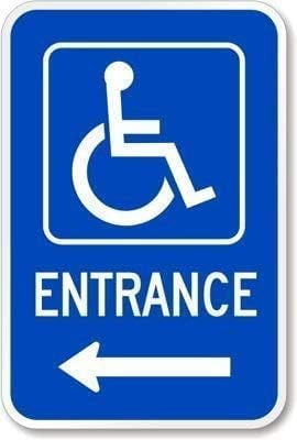 Warning Sign Entrance Handicapped Symbol and Left Arrow Sign Business ...