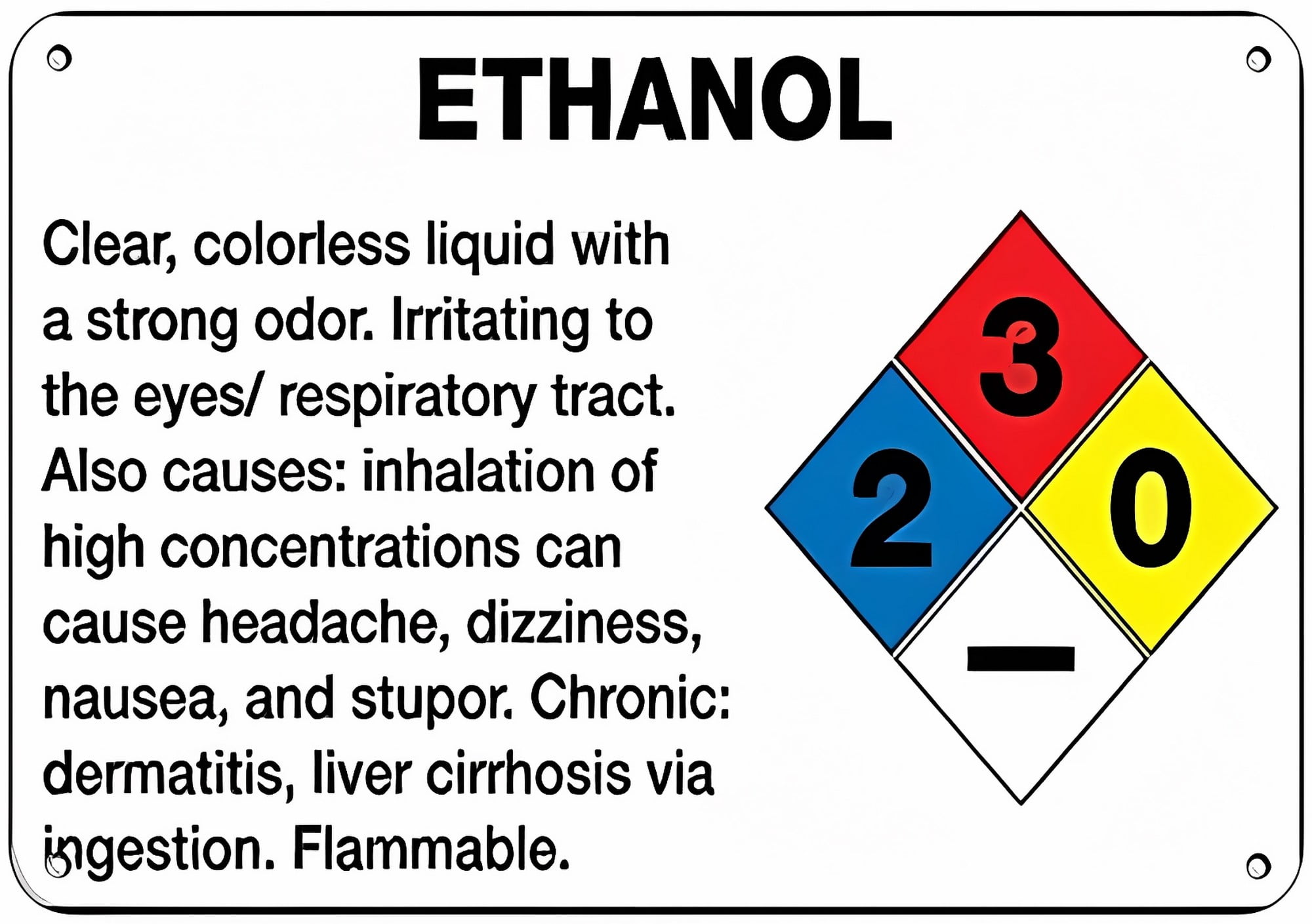 Warning Sign Ethanol Irritating to Eyes Respiratory Tract Hazard Labels ...
