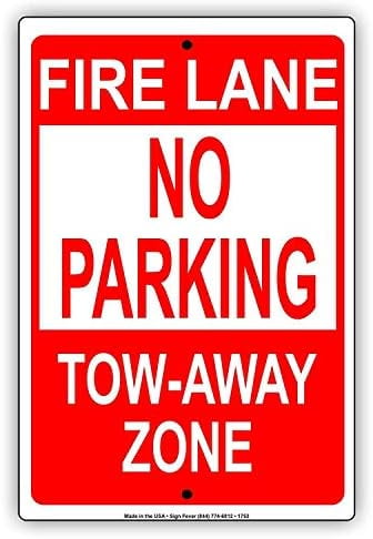 Warning Sign Fire Lane No Parking Tow-Away Zone Restriction Safety Sign ...