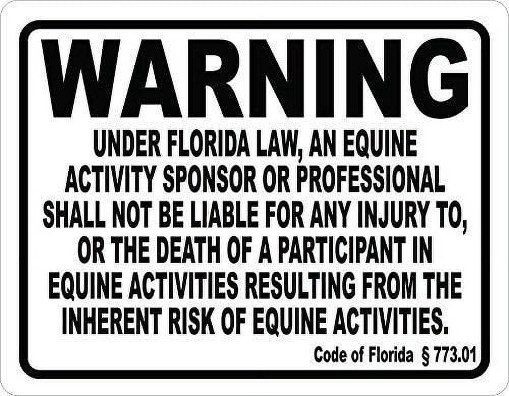 Warning Sign Florida Equine Liability Law Sign, Inform Patrons at Your ...