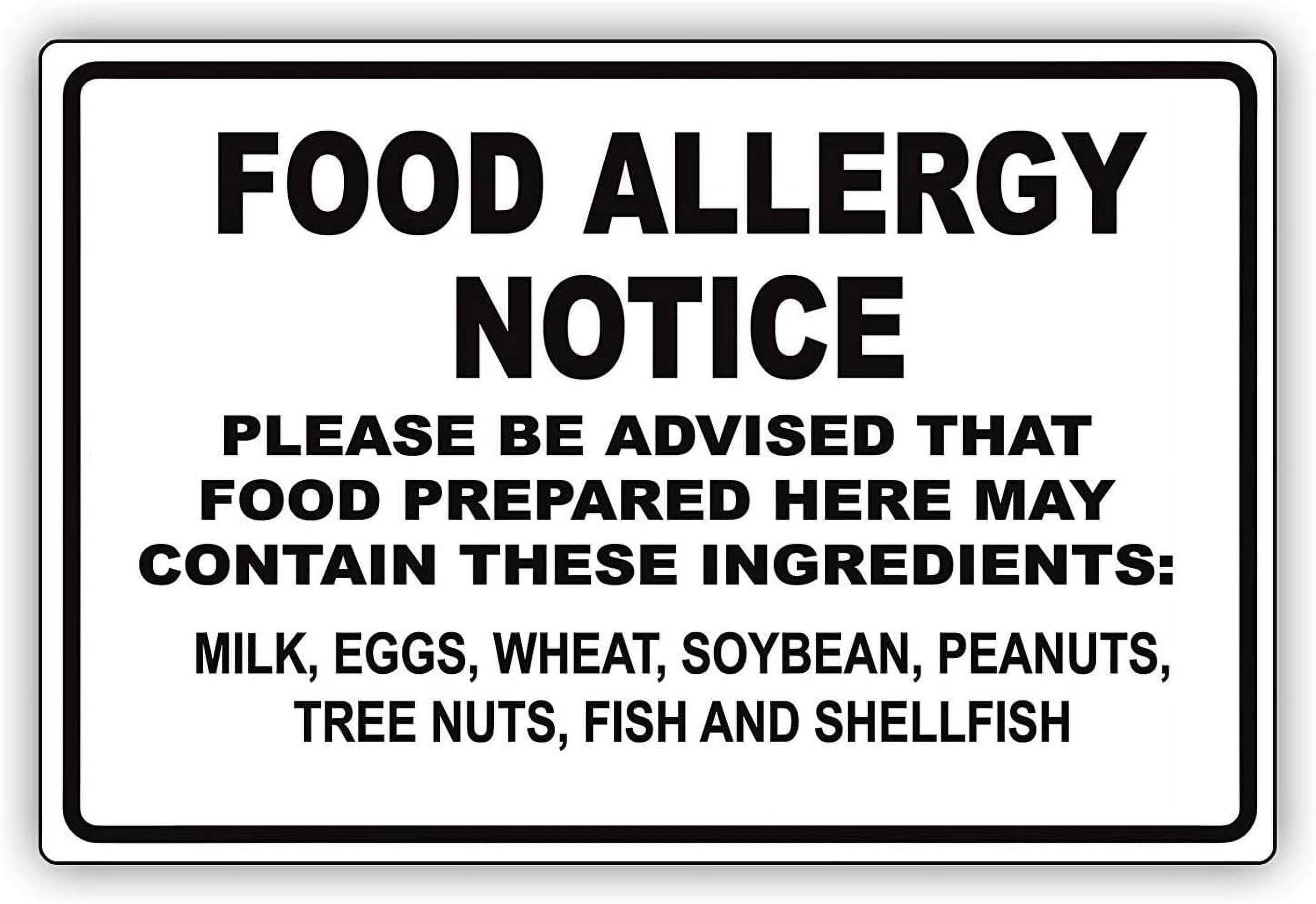 Warning Sign Food Allergy Notice Warning May Contain Milk, Eggs, Wheat ...